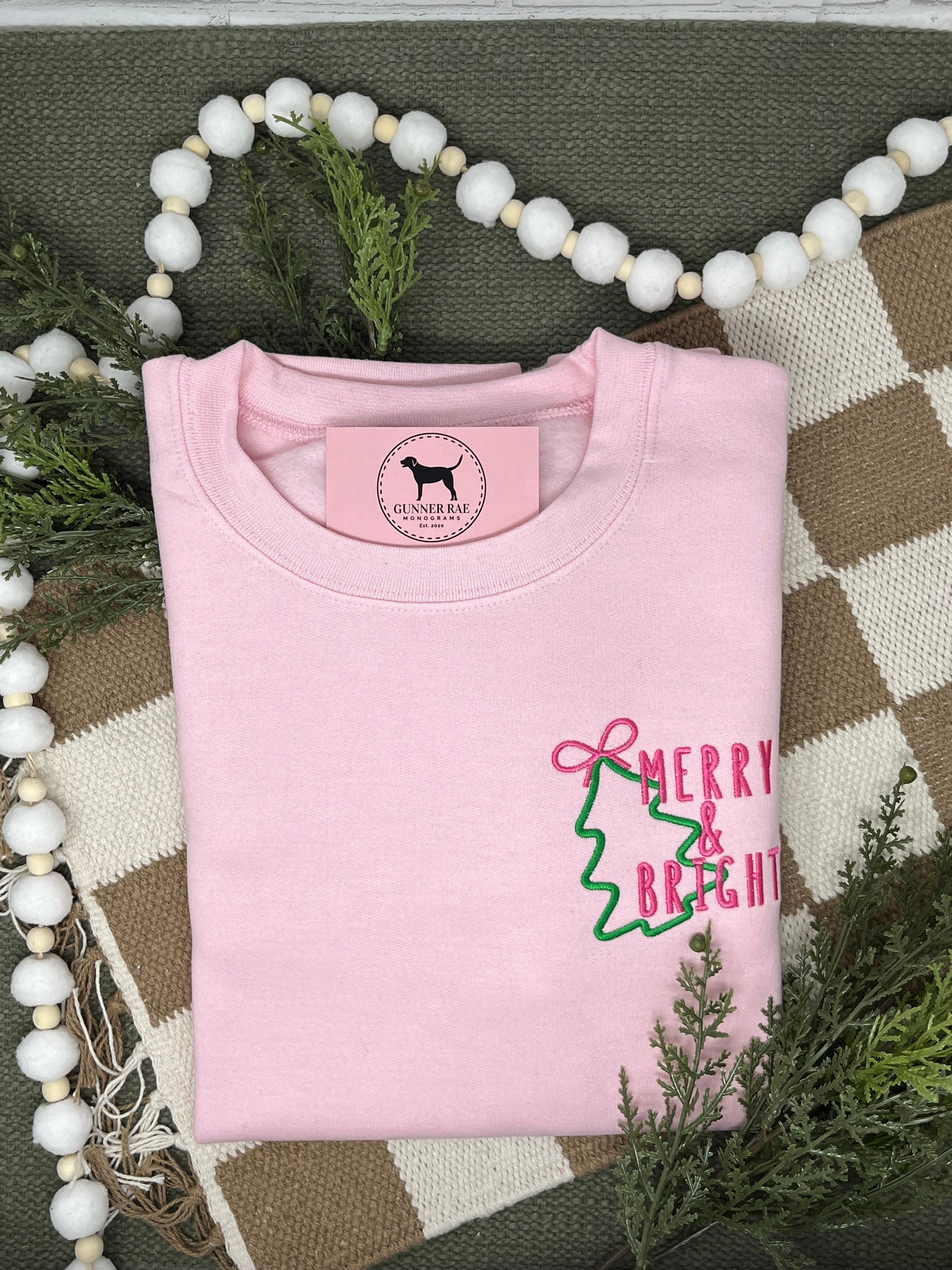 MERRY & BRIGHT TREE Embroidered T-shirt or Sweatshirt – Gunner Rae ...